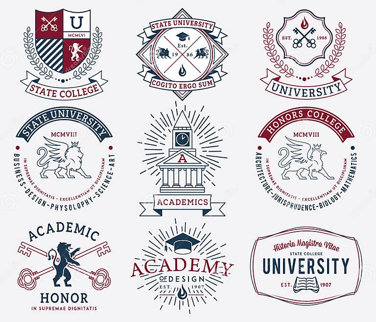 College and University Badges 2 Colored Stock Illustration ...