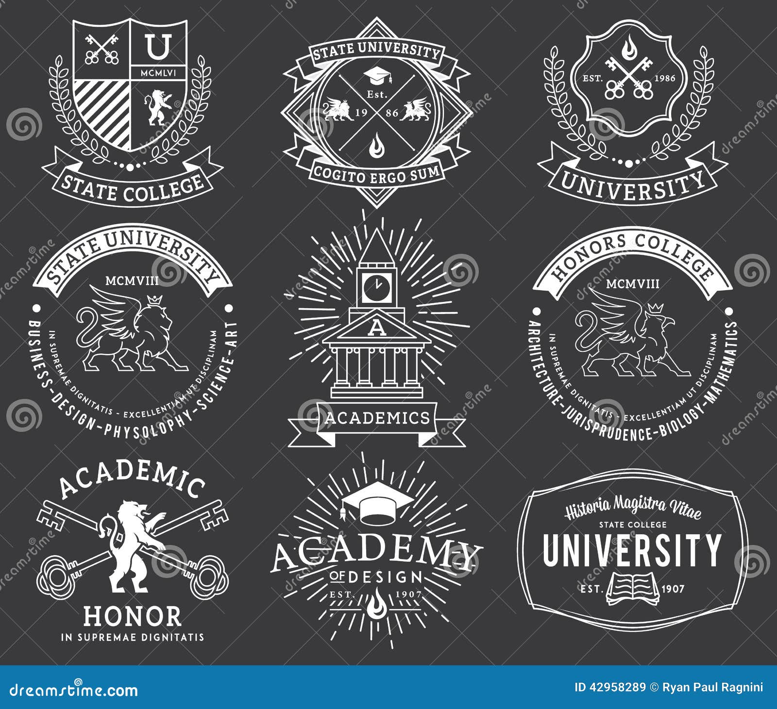 College and University Badges 2 WB Stock Illustration - Illustration of ...