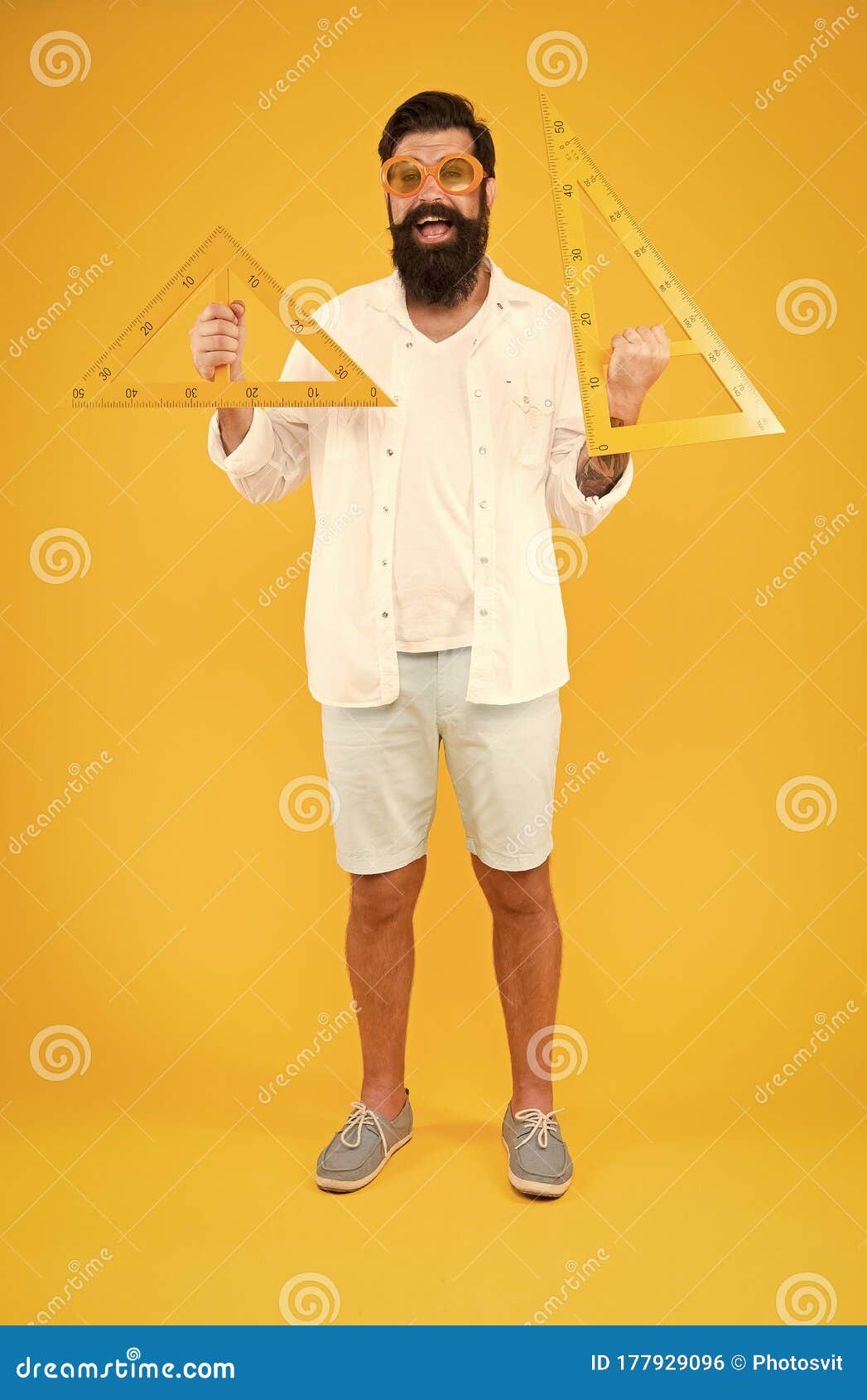 College University Education. Bearded Nerd with Triangle. Exploring ...