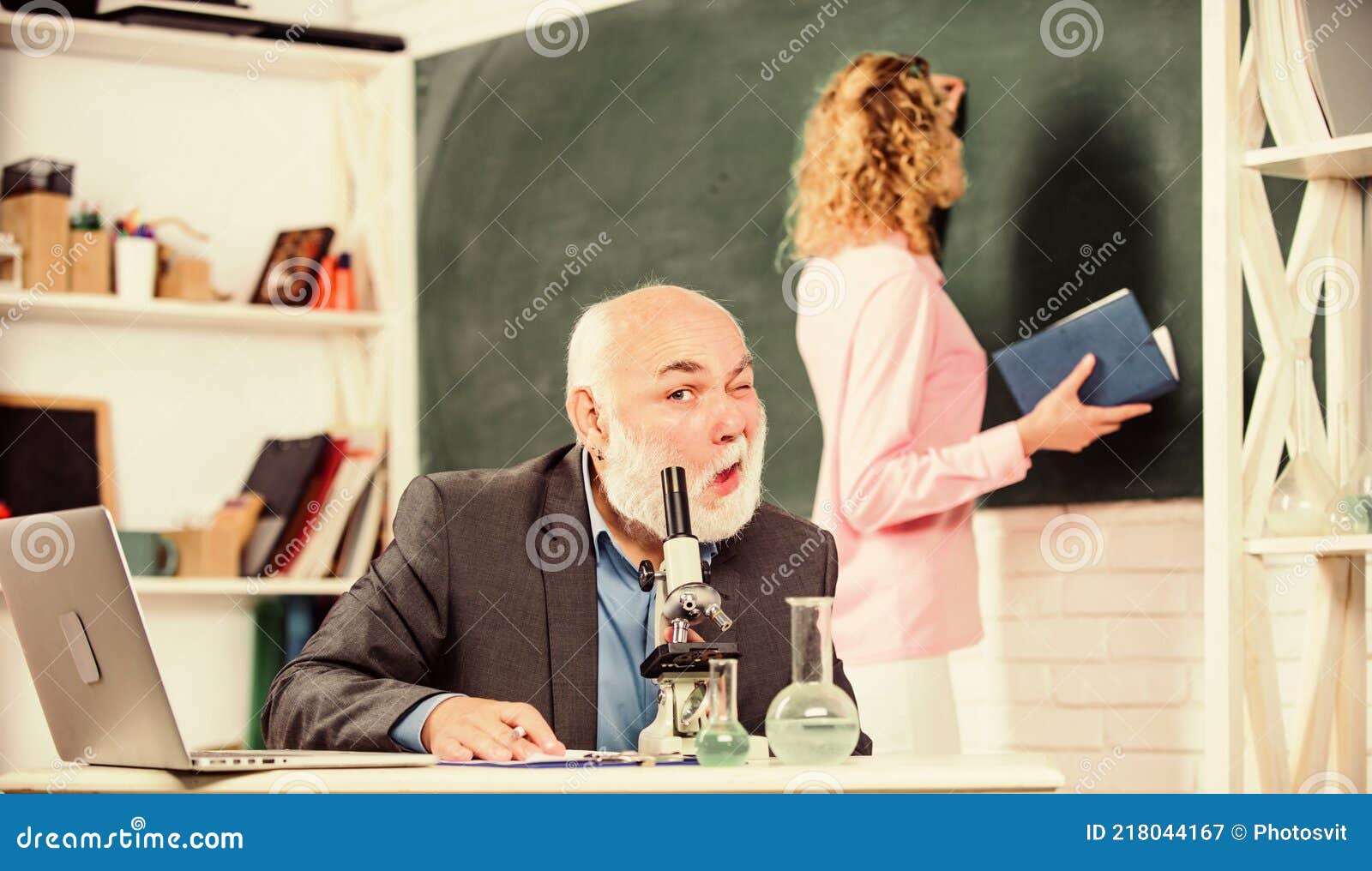 College University Education. Professor Biologist or Chemist Teaching ...