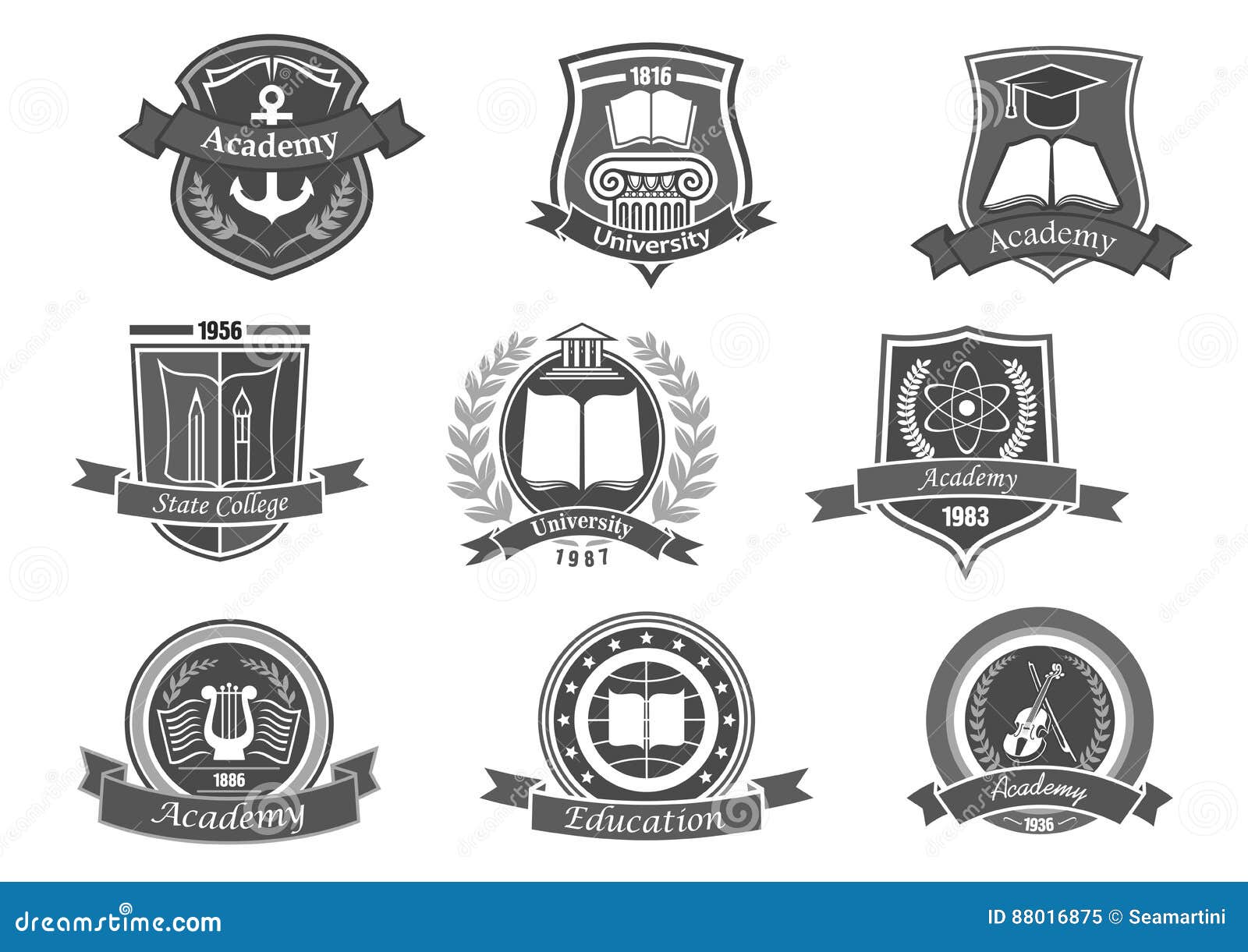 College or University Vector Icons or Emblems Set Stock Vector ...