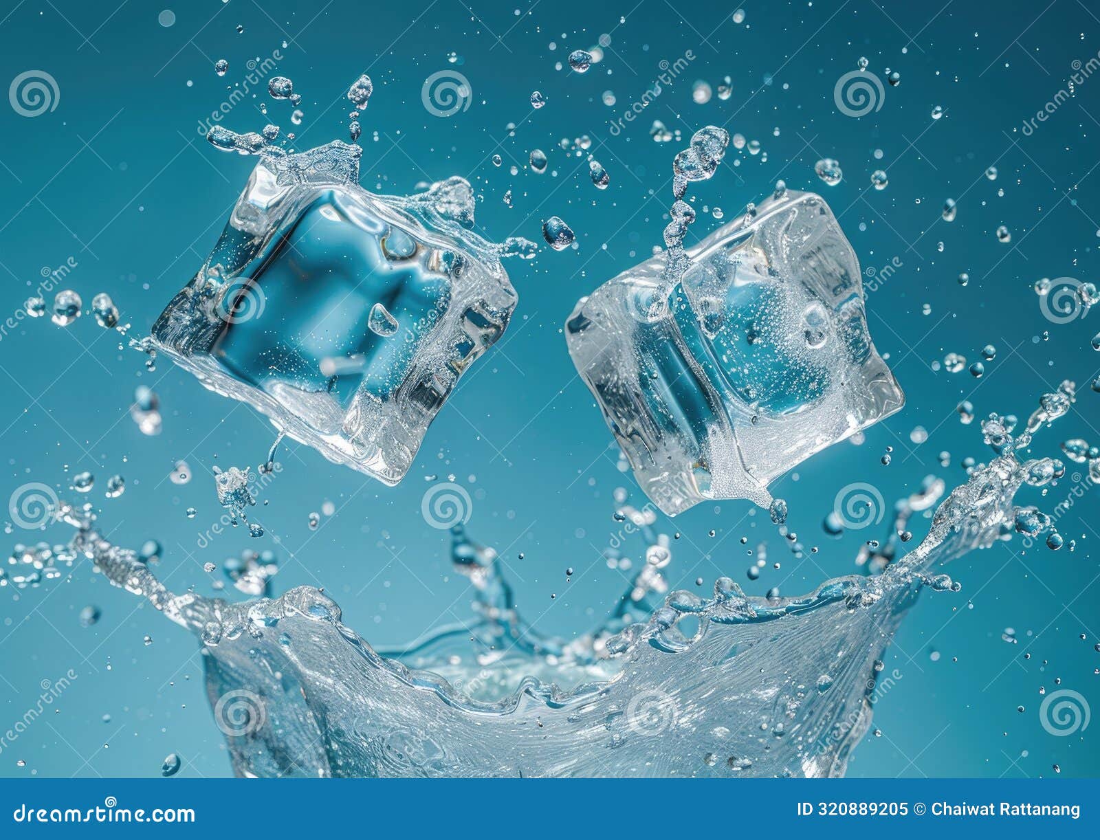Colliding Ice Cubes, Blue Background Ice Collision a Burst of Energy ...