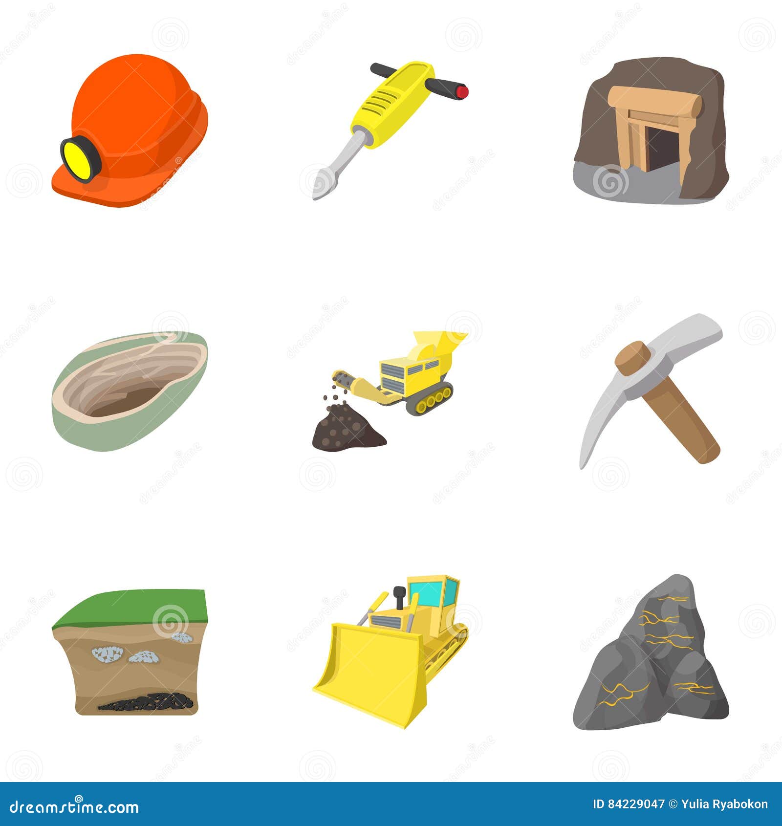 Colliery Icons Set, Cartoon Style Stock Vector - Illustration of abyss ...