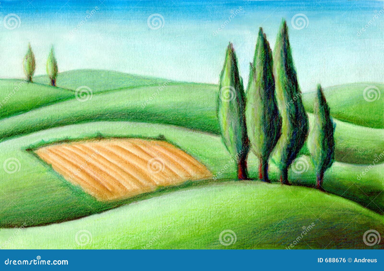 Colline toscane illustrazione di stock. Illustrazione di prato - 688676