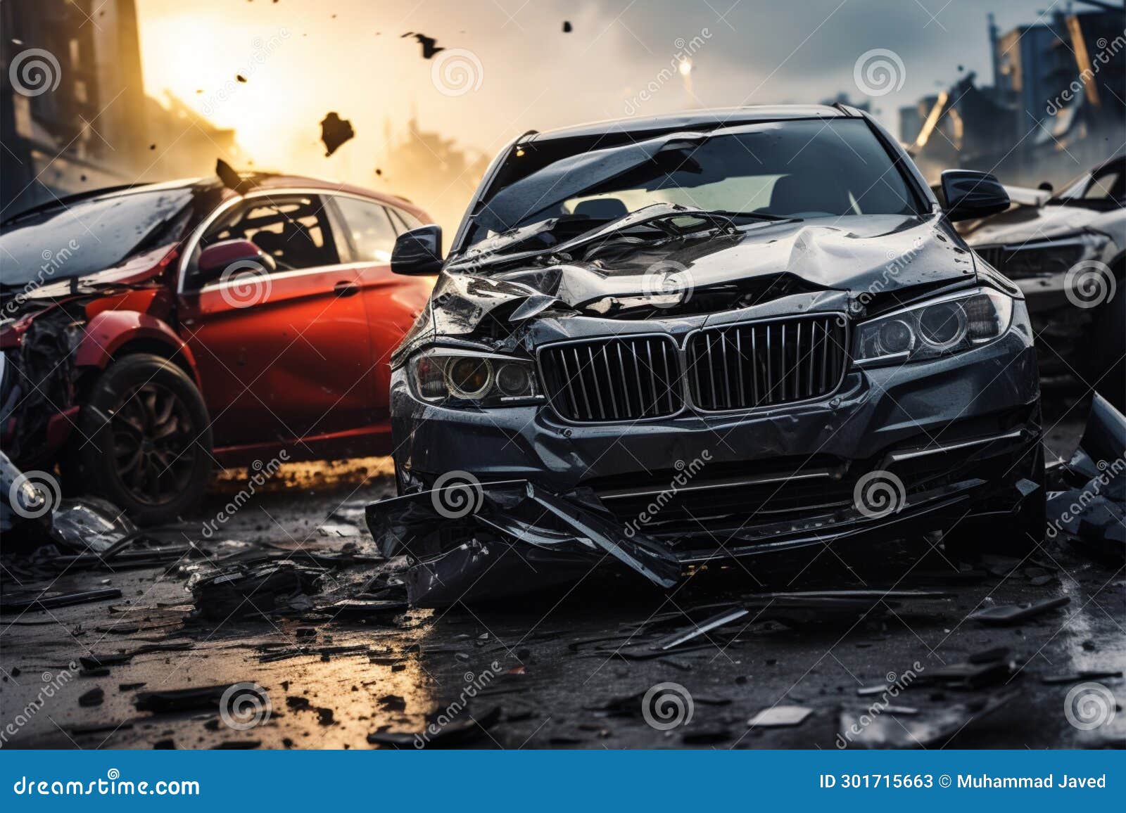 Collision Aftermath Two Crashed Vehicles Depict Visible Signs of Damage ...