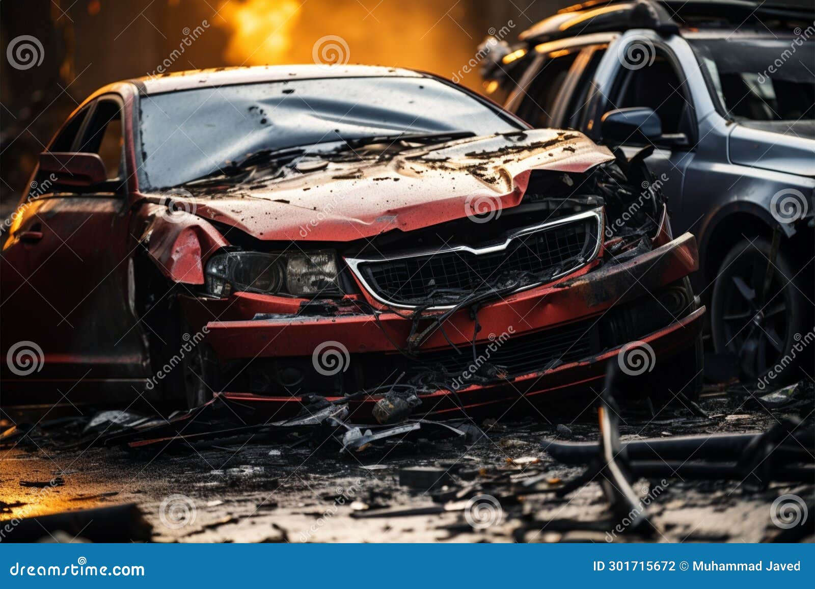 Collision Aftermath Two Crashed Vehicles Depict Visible Signs of Damage ...