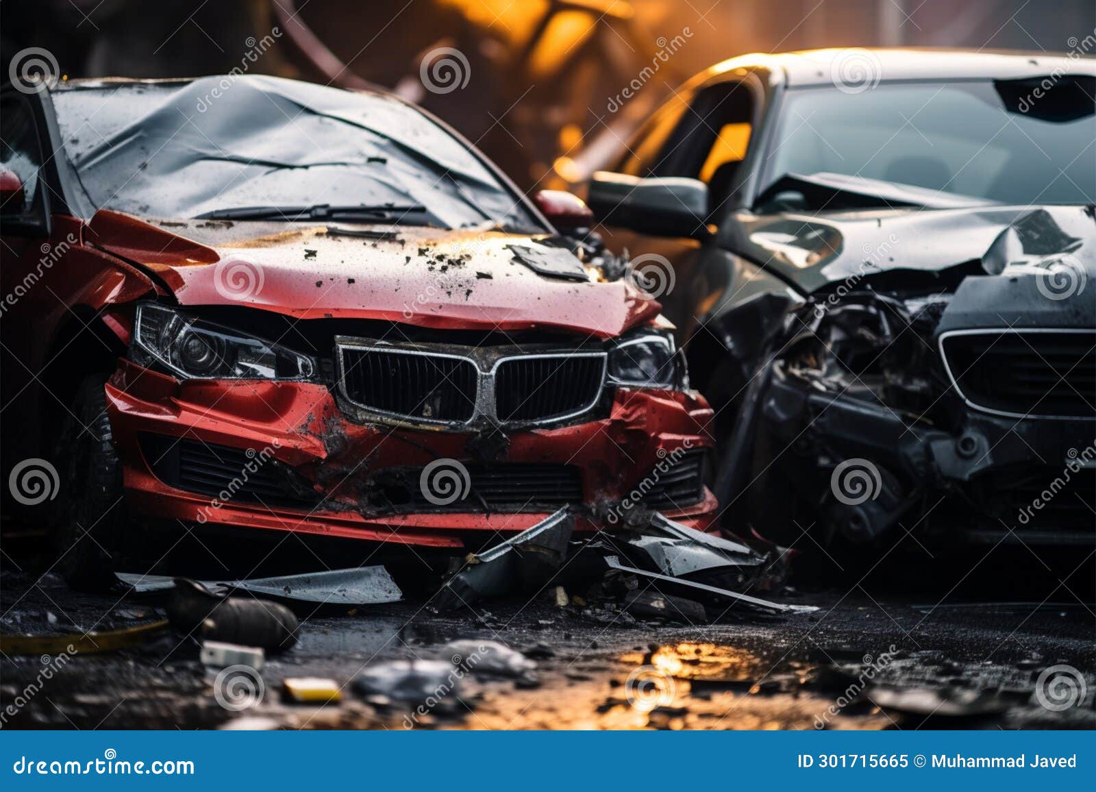 Collision Aftermath Two Crashed Vehicles Depict Visible Signs of Damage ...