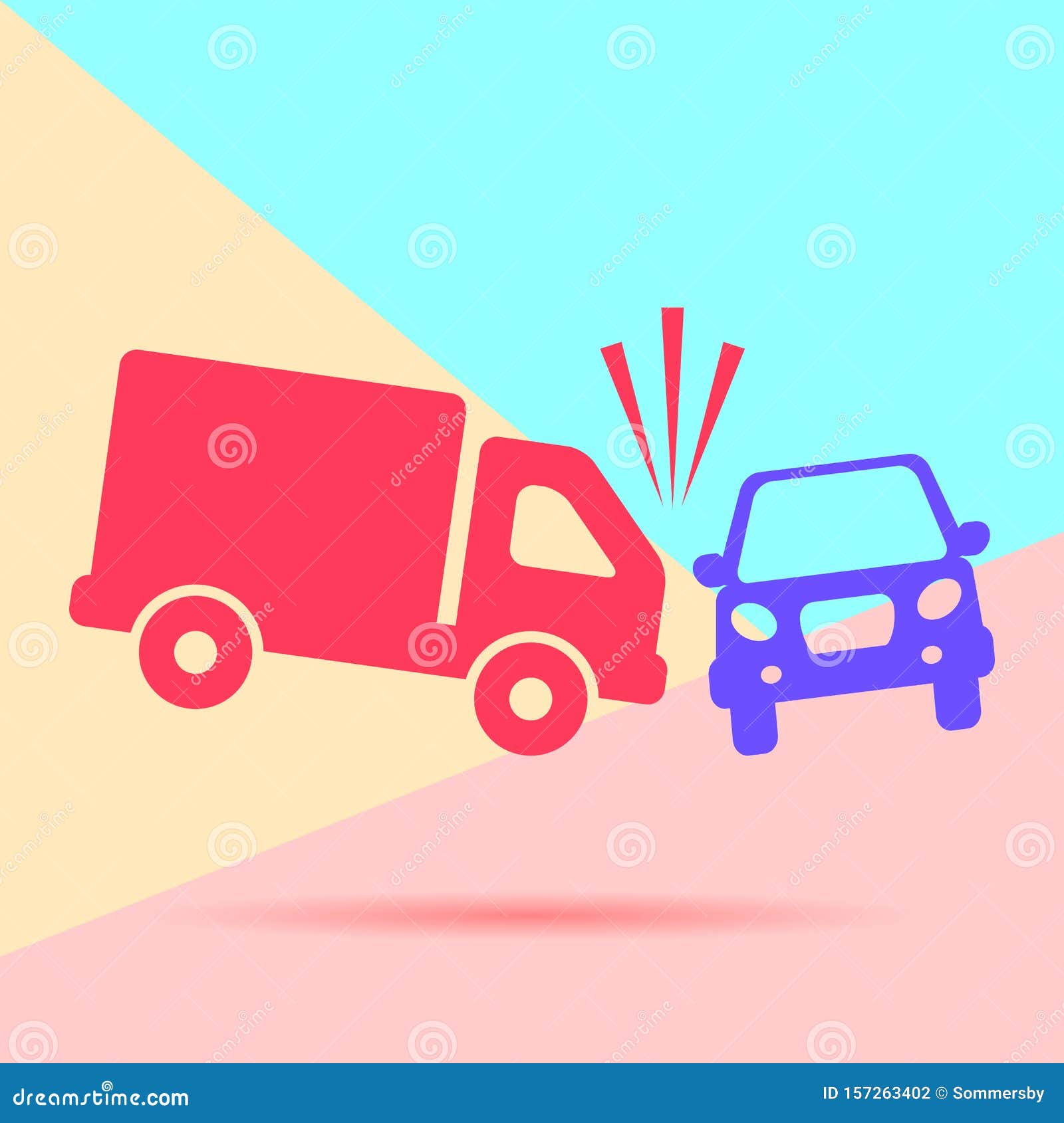 Flat Lay Concept of Truck and Car Crash Icon with Shadow on Pastel ... Flat Lay Concept of Truck and Car Crash Icon with Shadow on Pastel ...