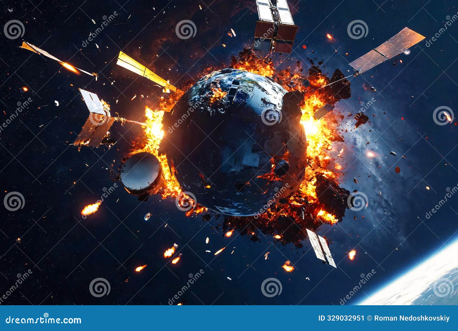 Collision and Collapsing of Satellites in Earth Orbit Stock ...