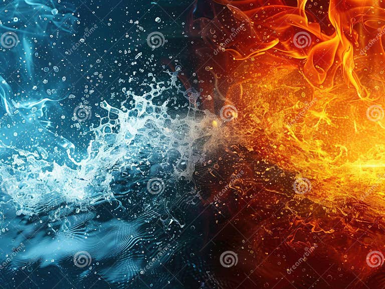 Collision of Elements: a Dance of Water and Fire Stock Illustration ...