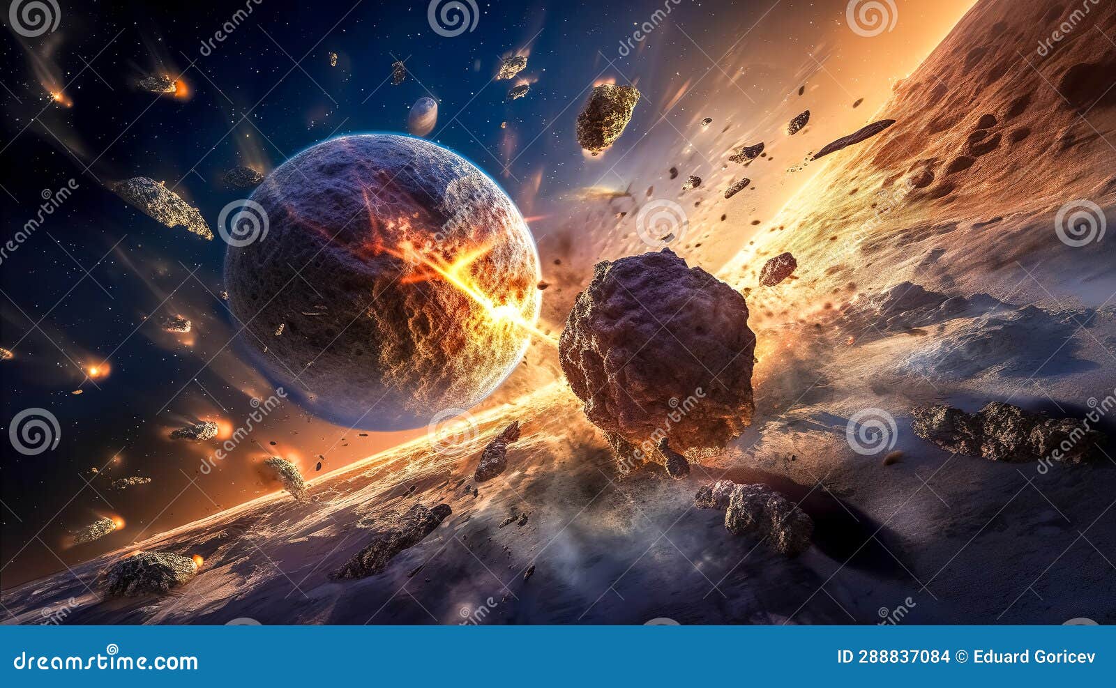 Collision and Explosion of Planets in Space, Black Hole Stock Photo ...