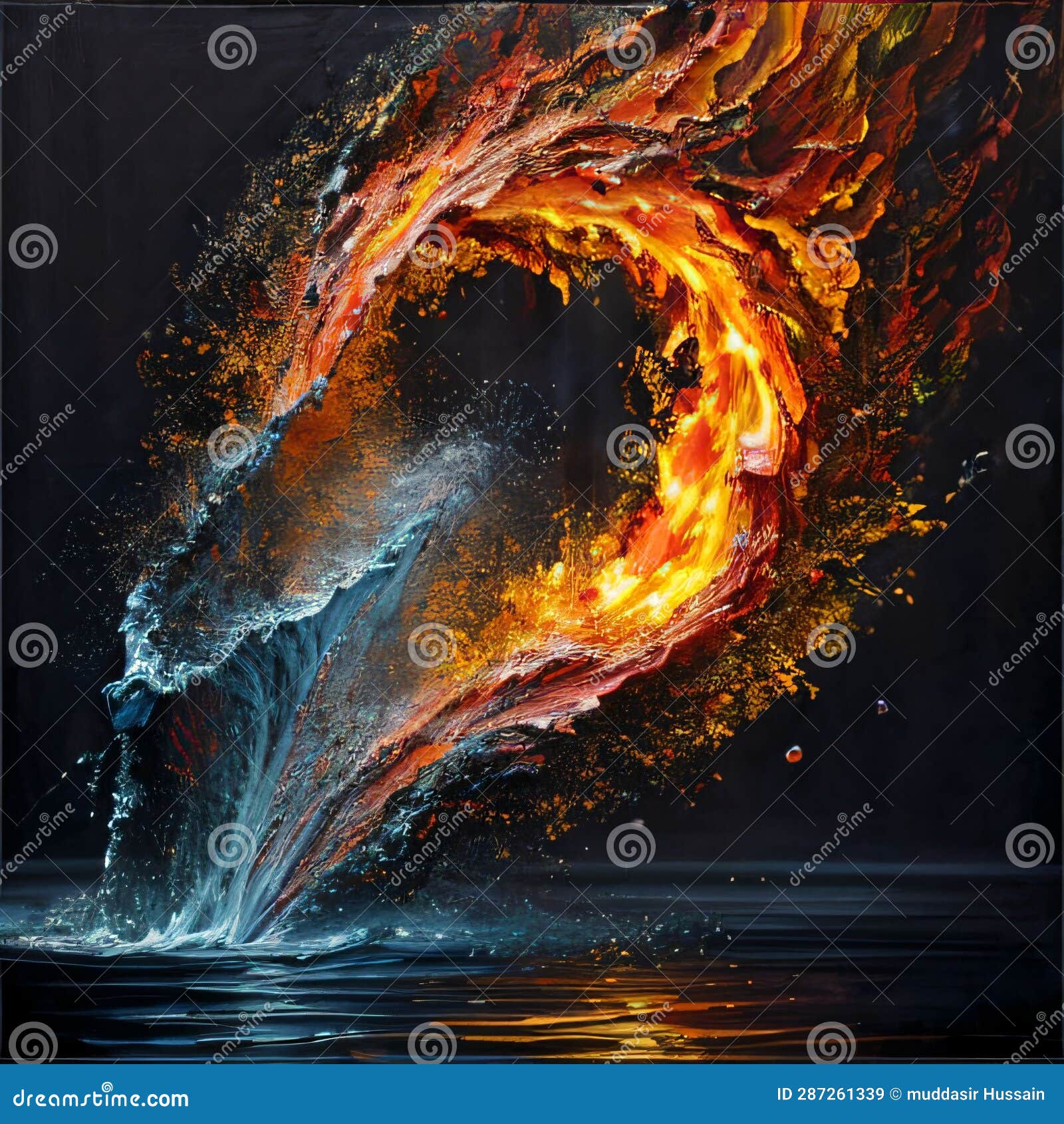 Collision of Fire and Water Stock Illustration - Illustration of font ...