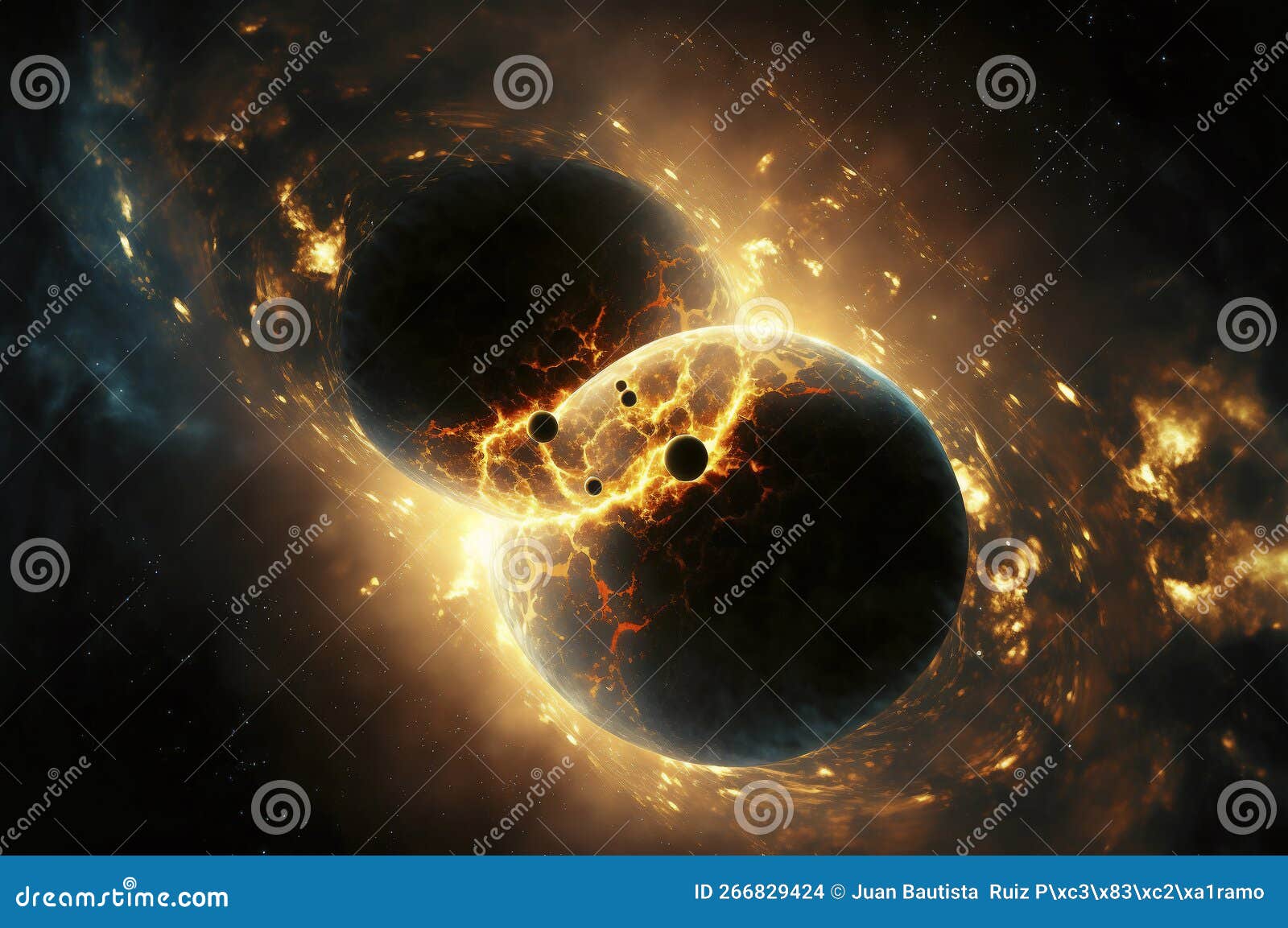 Collision of Planets in Space. Explosion and Flash. Created with ...