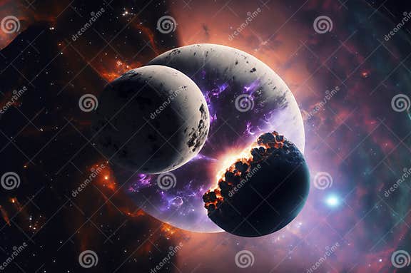 Collision of Planets in Space. Explosion and Flash. Created with ...