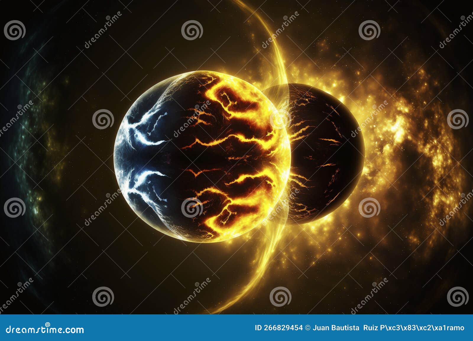 Collision of Planets in Space. Explosion and Flash. Created with ...