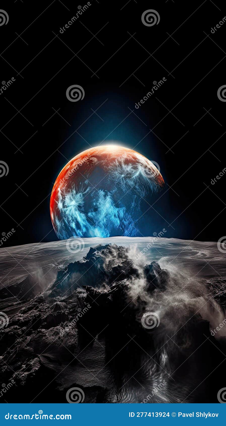 Collision of Planets in Space. Global Catastrophe on Earth, View from ...