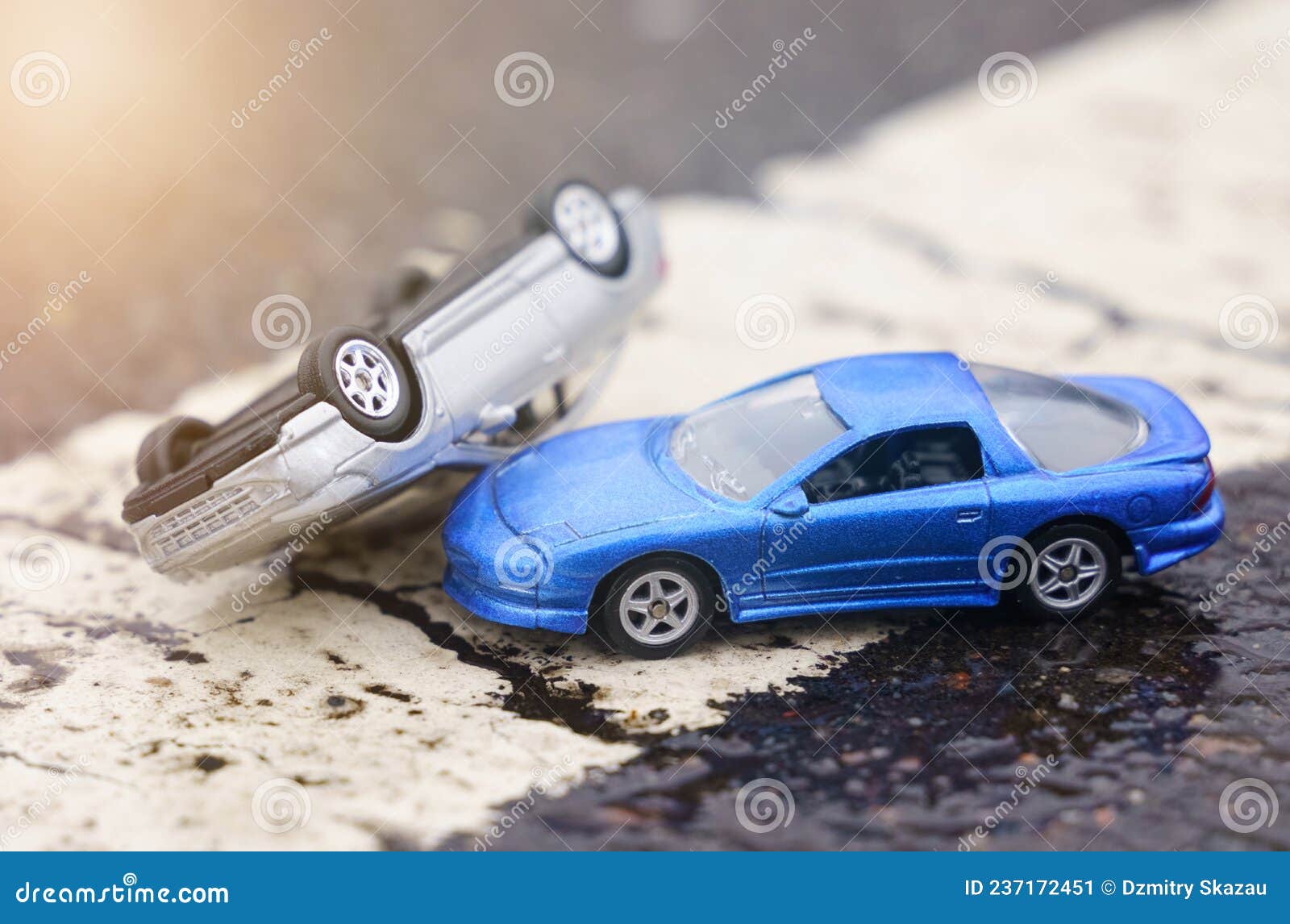 Collision of Two Cars on a Solid Road Marking Line. Stock Image - Image ...