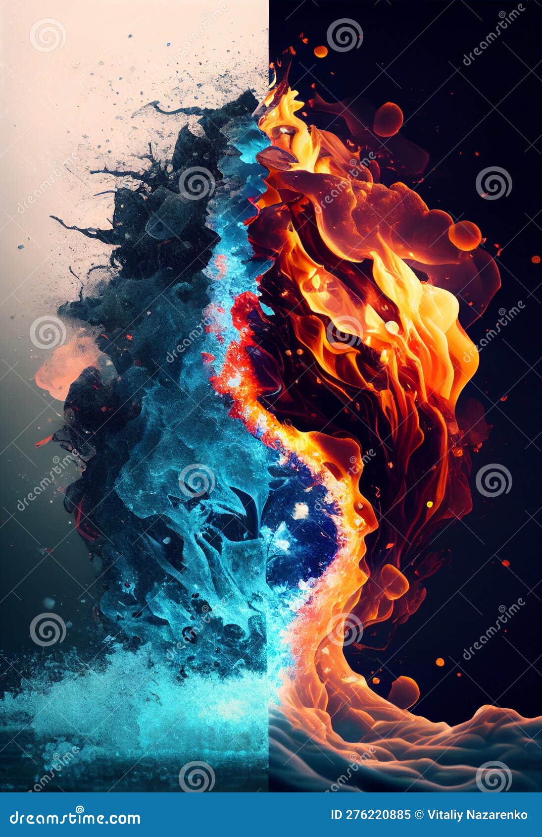 Collision of Two Elements - Water and Fire. Genarated AI Stock ...