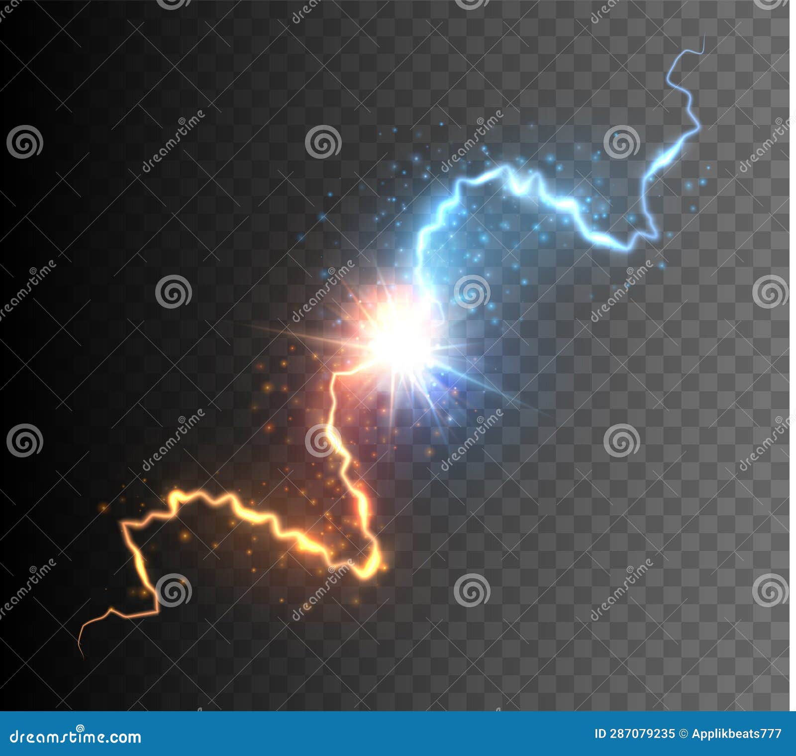 Collision of Two Forces with Glowing Spark. Explosion of Energy Stock ...