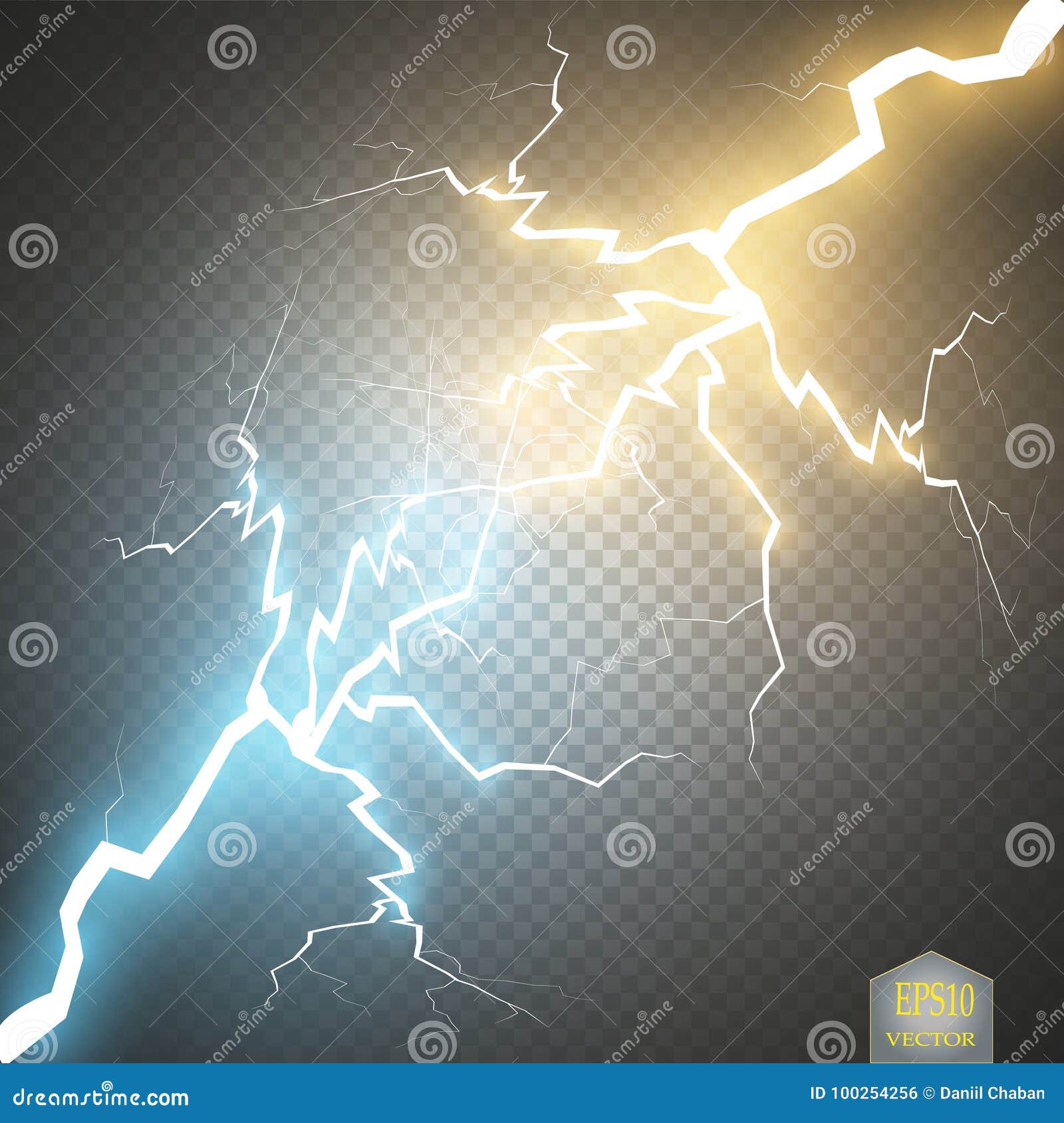 Collision of Two Forces with Gold and Blue Light. Vector Illustration ...