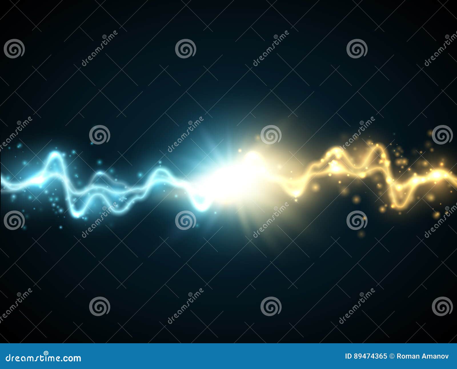 Collision of Two Forces with Gold and Blue Light. Vector Stock Vector ...