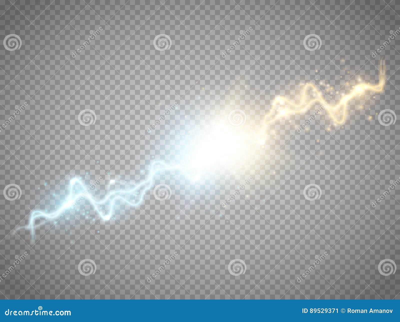 Collision of Two Forces with Gold and Blue Light. Vector Stock Vector ...
