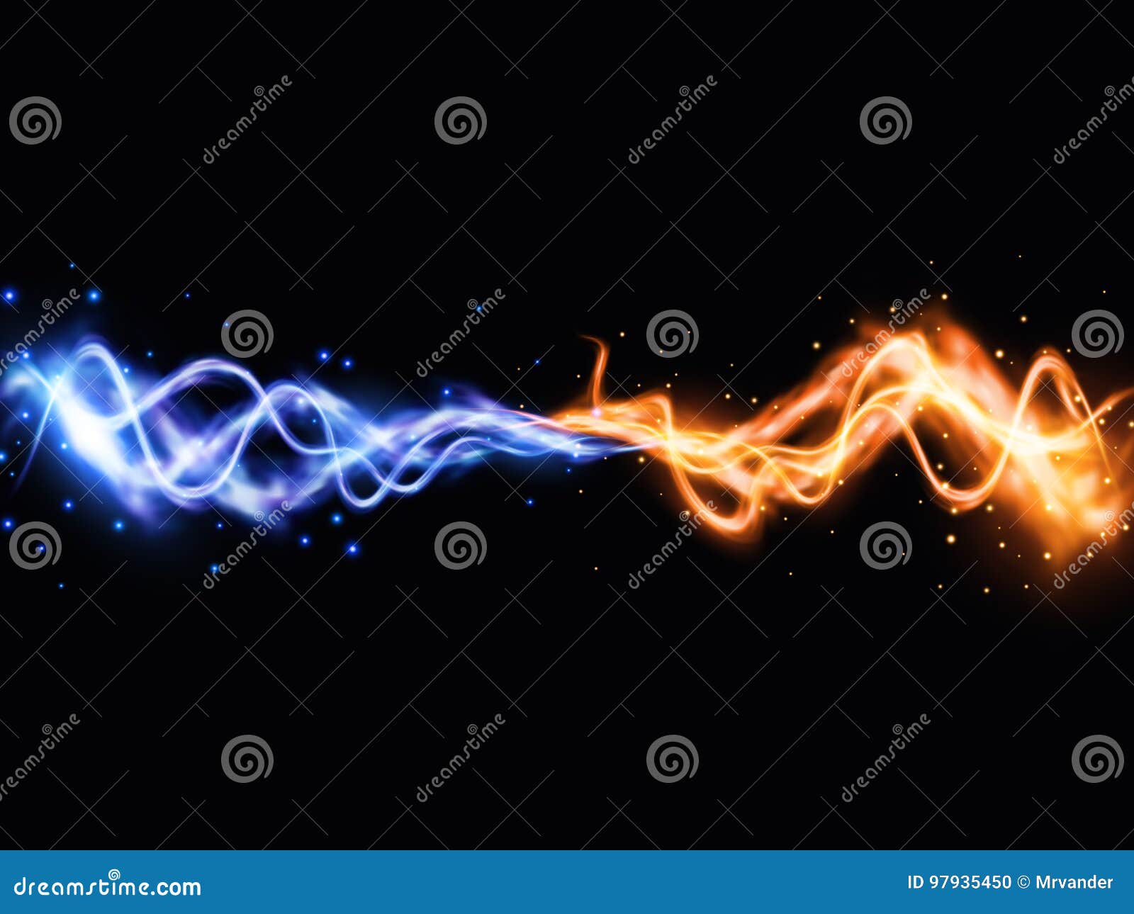 Collision of Two Forces with Yellow and Blue Lights. Vector Light ...
