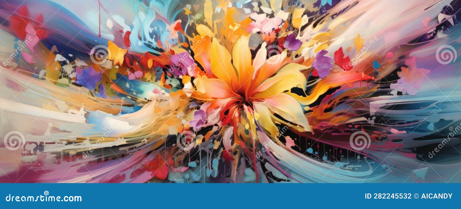 Collision of Vibrant Floral Elements and Abstract Shapes, Merging the ...