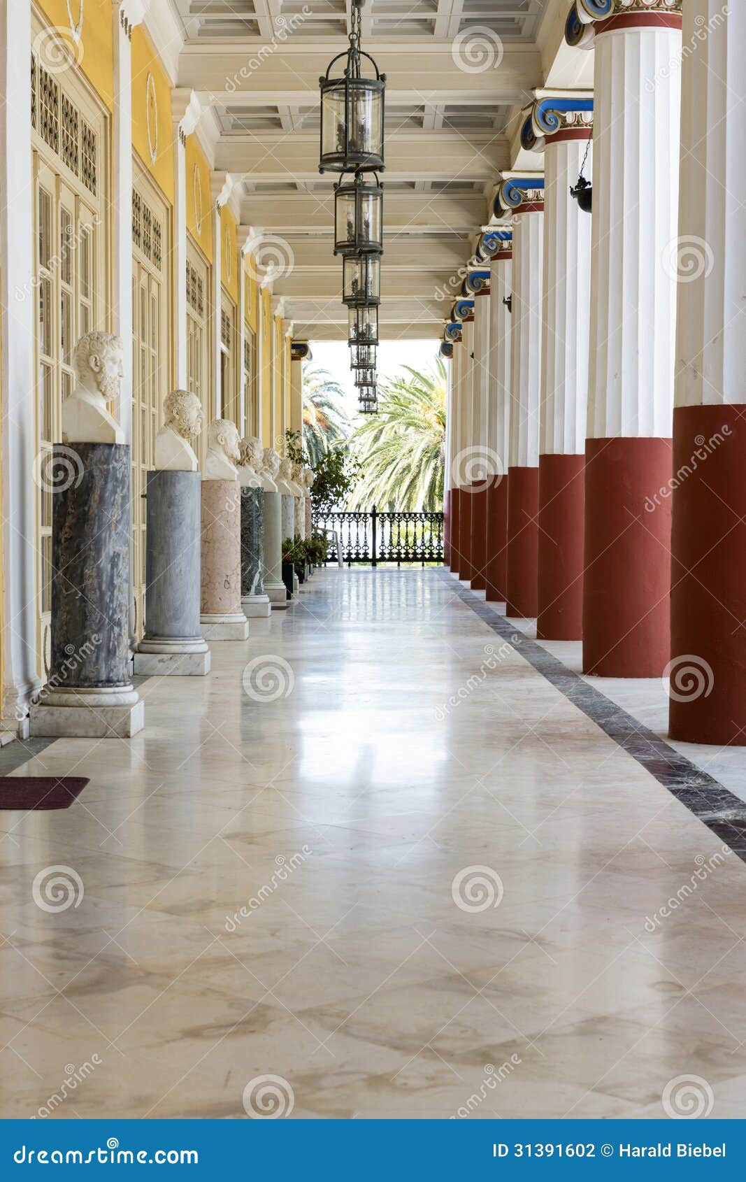Collonade Inside the Achilleion Building Stock Photo - Image of house ...
