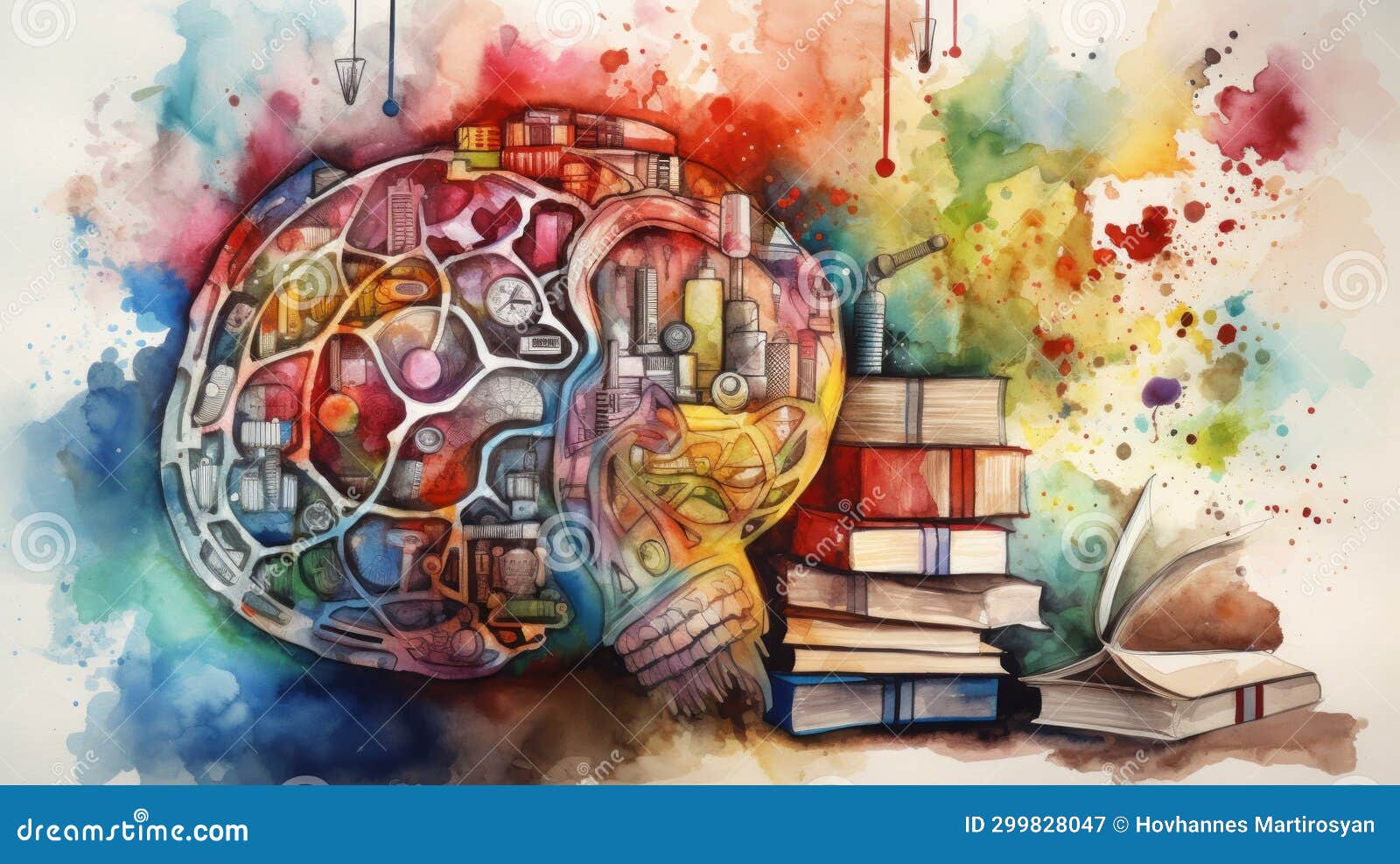 Collage with Books, Cogs, Light Bulb Brain. Learning, Education Concept ...