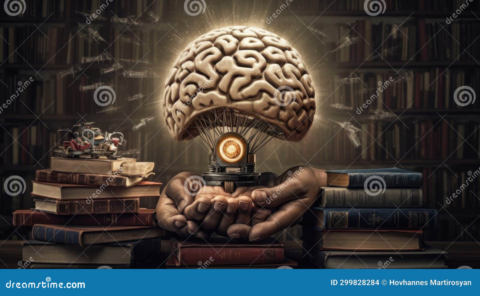 Collage with Books, Cogs, Light Bulb Brain. Learning, Education Concept ...