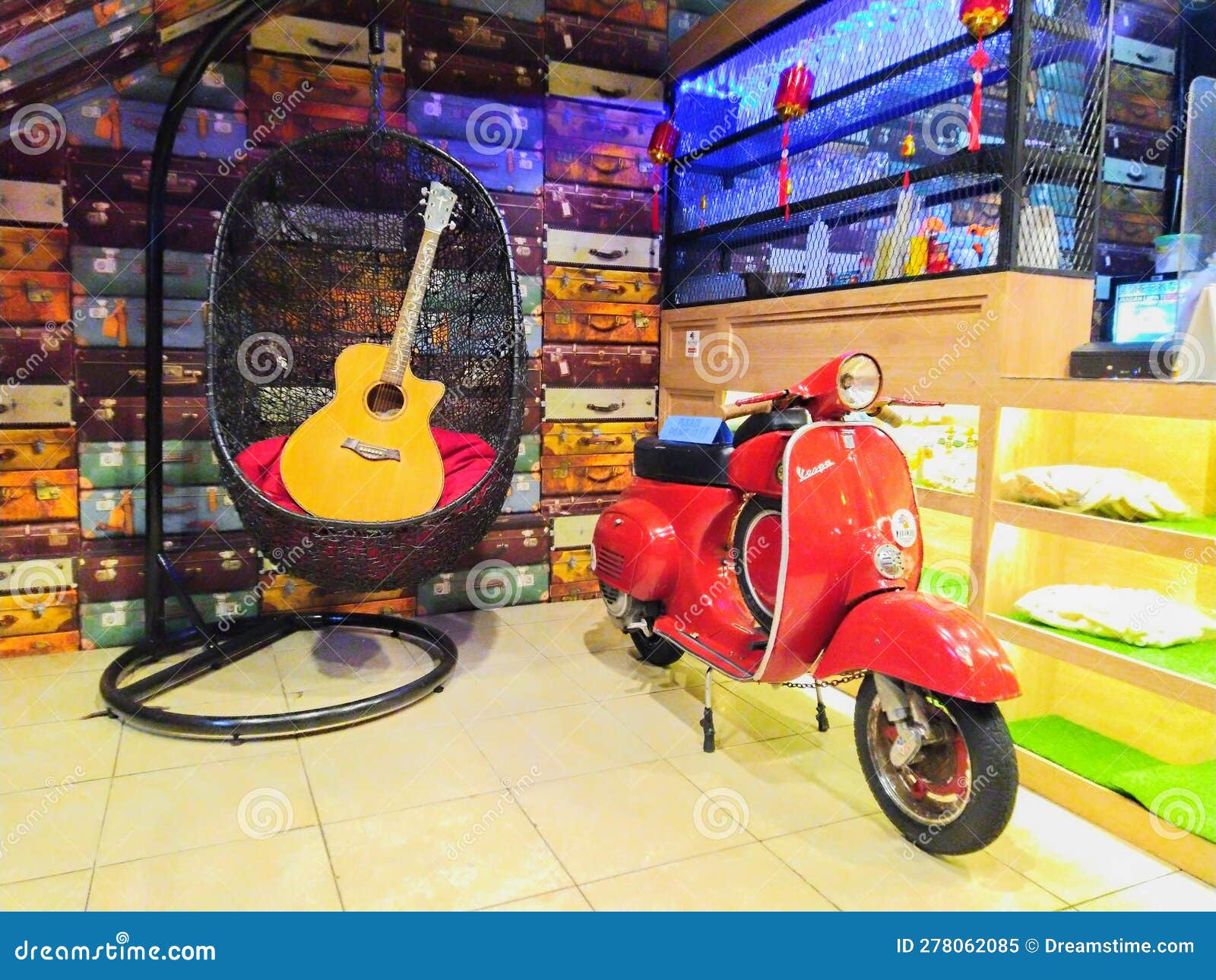 Collorfull Retro Chill Vespa and Guitar Editorial Image - Image of ...