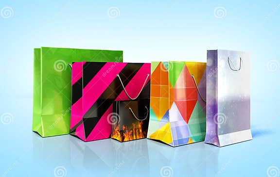 Coloder Paper Bags 3d Illustration on Blue Background Stock ...