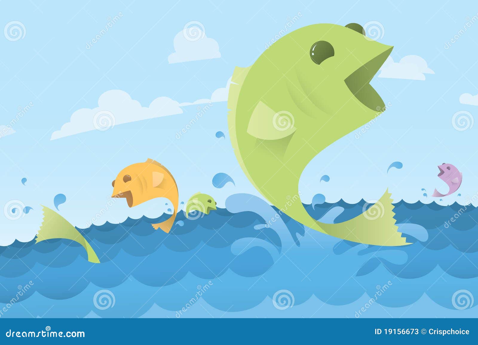 Coloful Jumping Fish in Ocean Water - Illustration Stock Vector ...
