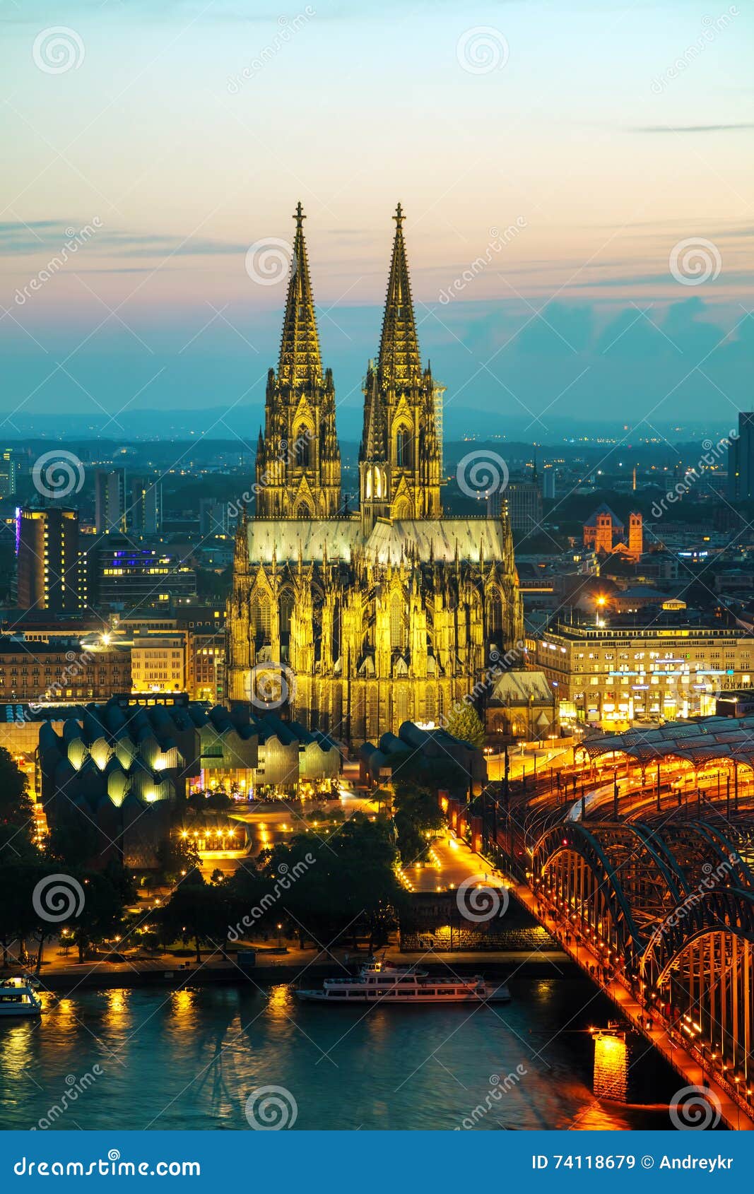 Cologne Aerial Overview after Sunset Stock Image - Image of gothic ...