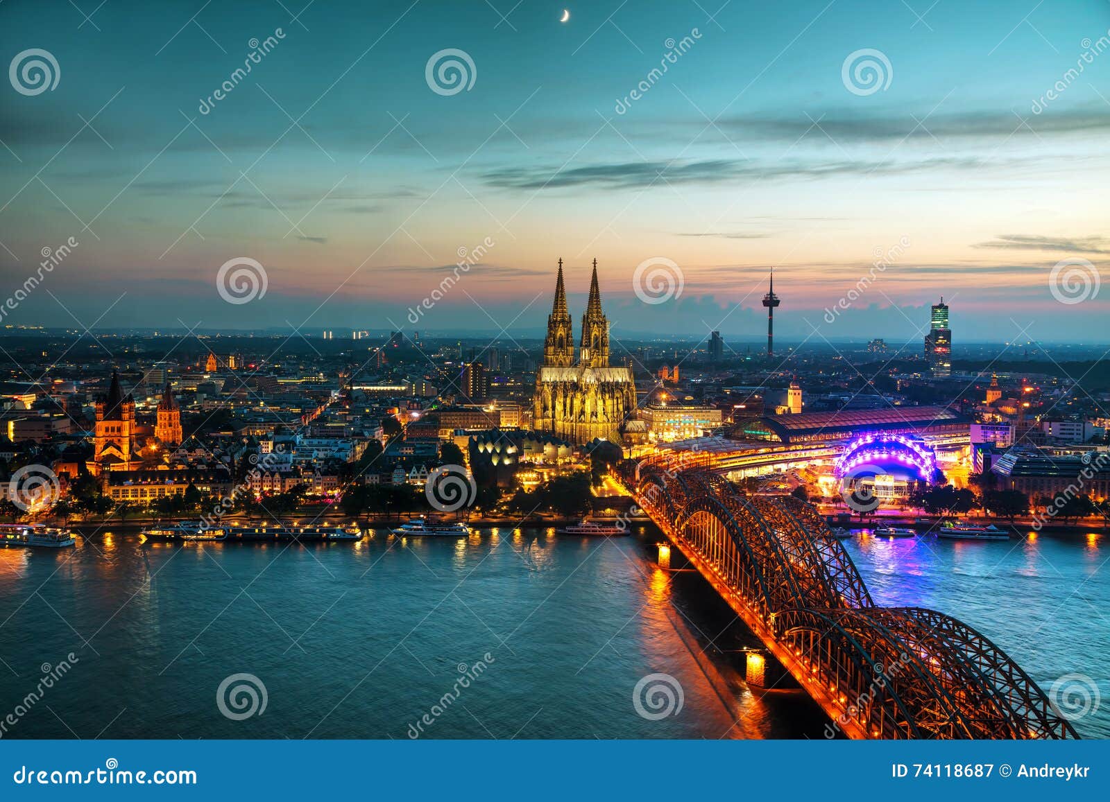 Cologne Aerial Overview after Sunset Stock Image - Image of landmark ...