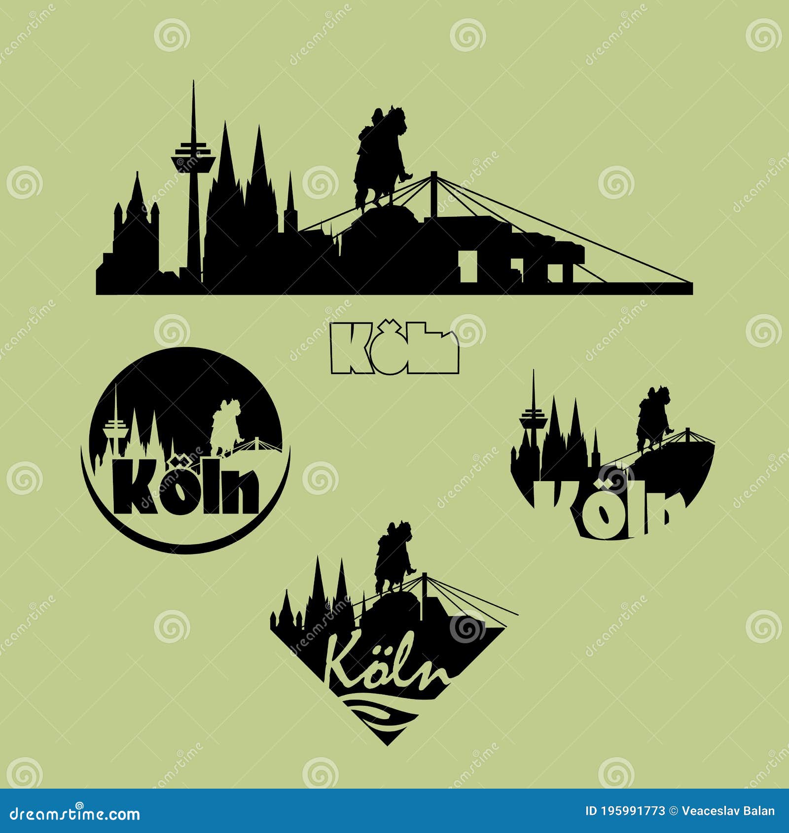 Cologne City Logo Icons Set in Silhouette Editorial Stock Photo ...