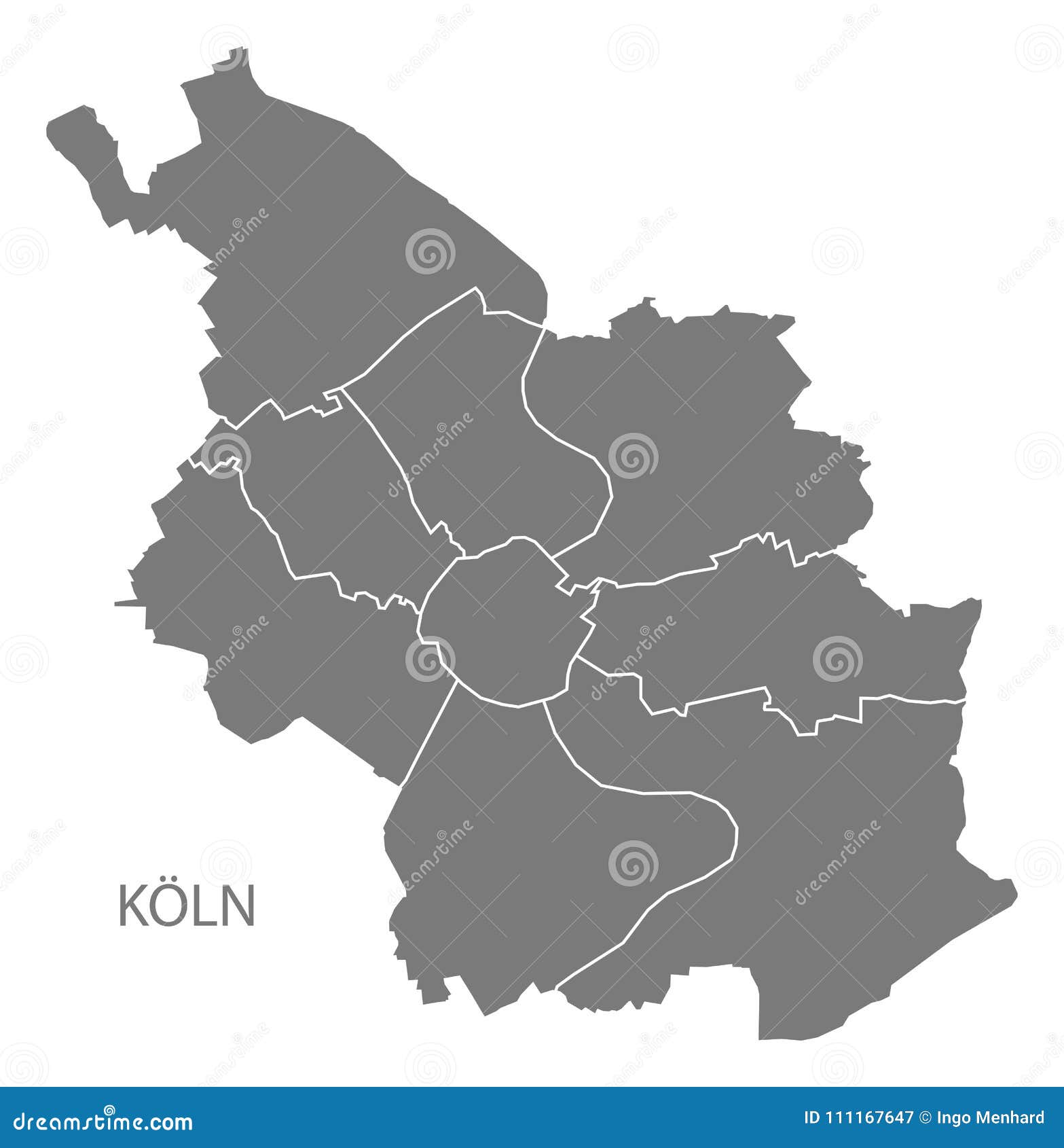 Cologne City Map with Boroughs Grey Illustration Silhouette Shape Stock ...