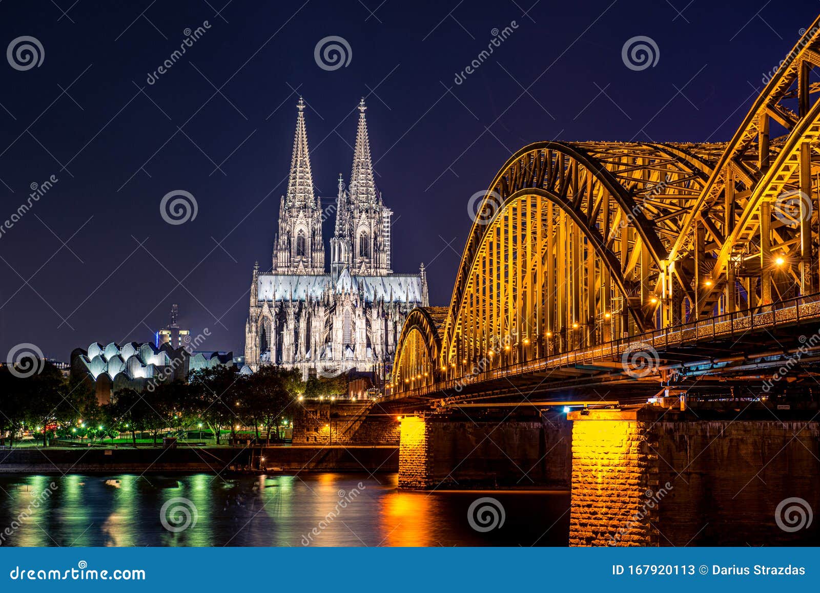 Cologne, Germany. Bridge and Cathedral at Night Stock Image - Image of ...