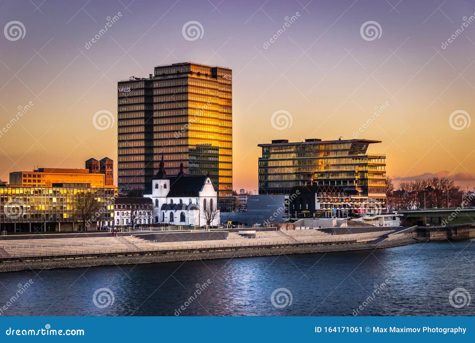 Cologne, Germany - Evening on the Rhine River Promenade in Cologne ...