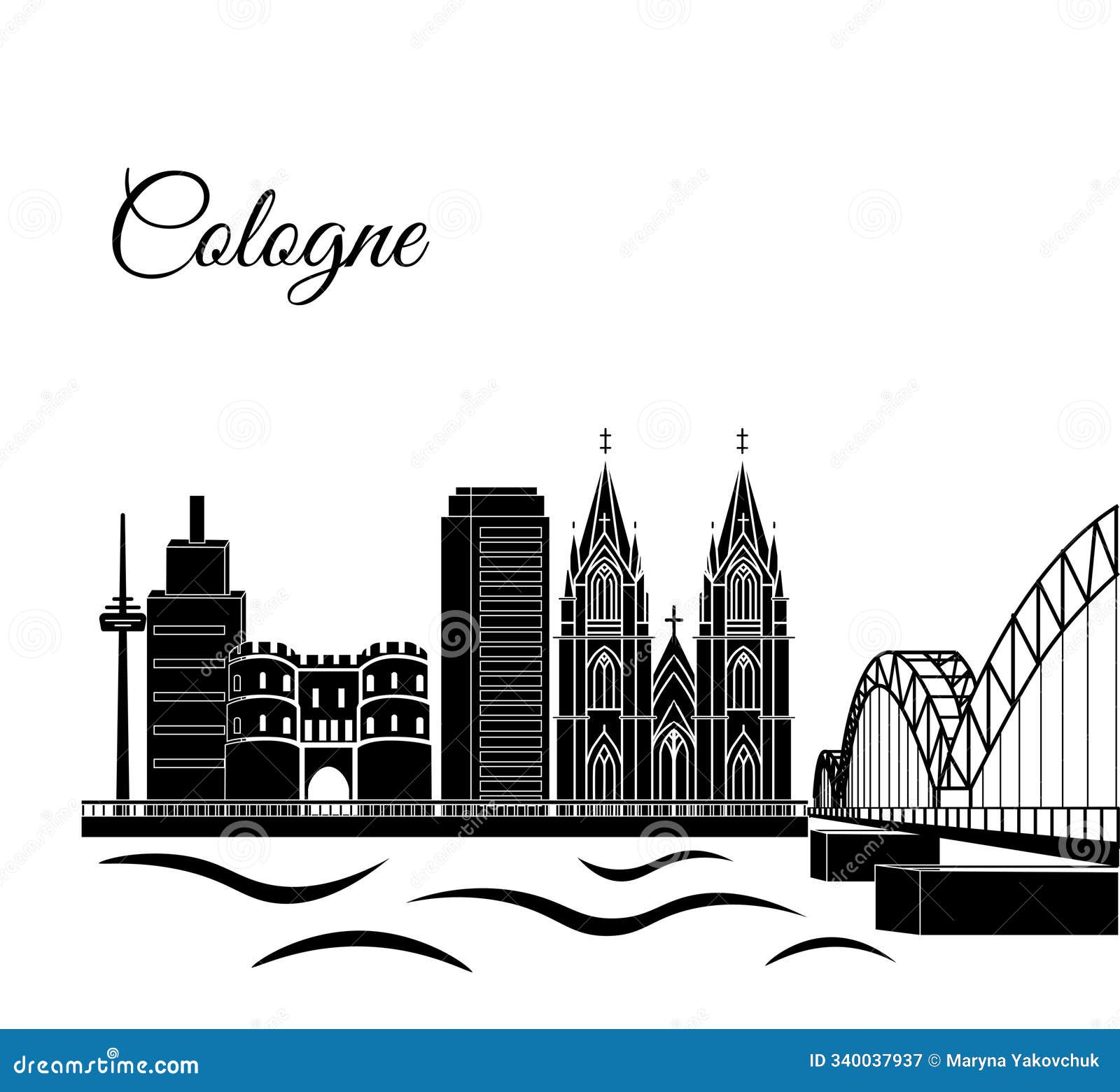 Cologne landmarks set stock illustration. Illustration of logo - 340037937
