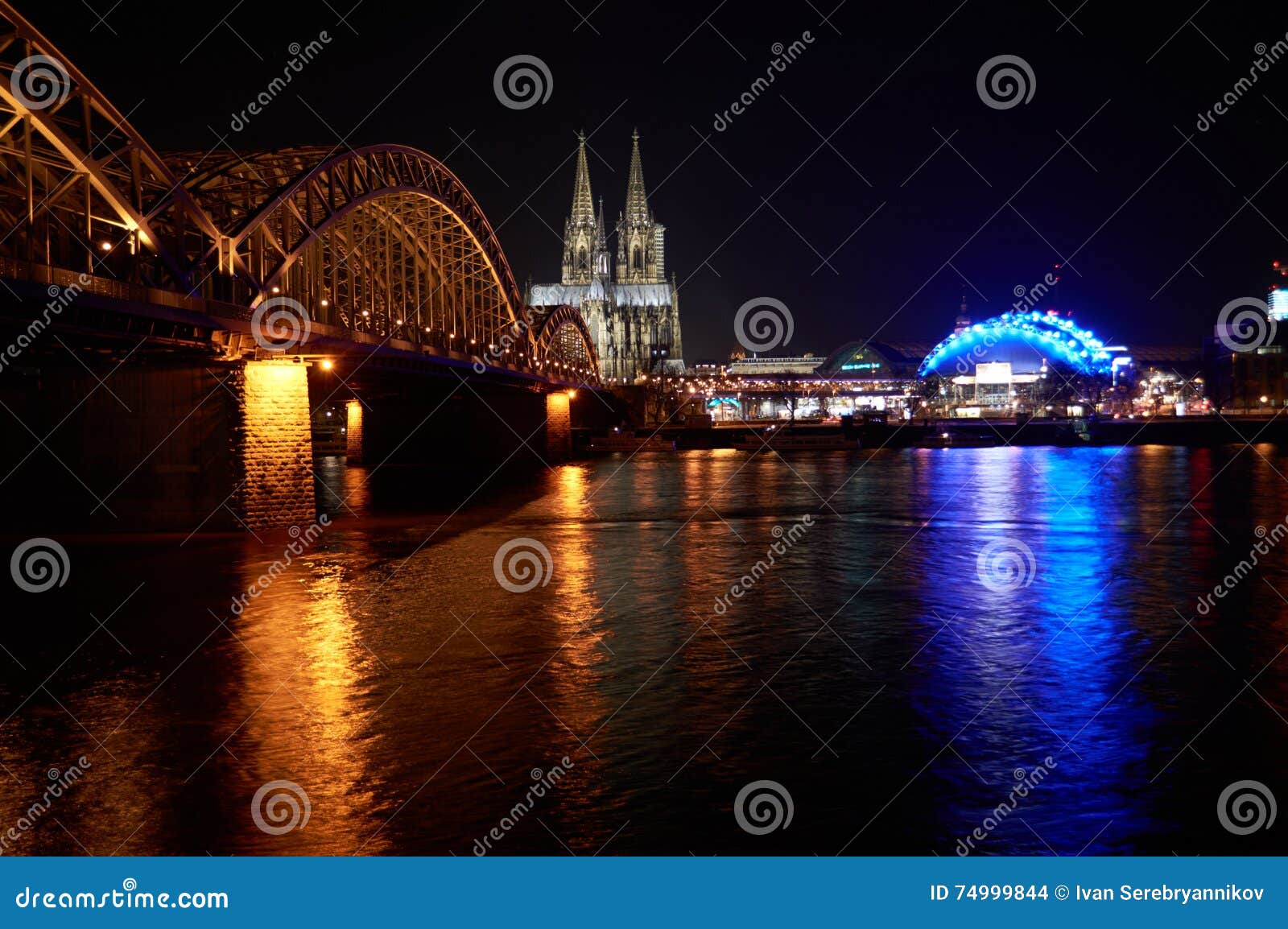 Cologne in the night stock photo. Image of city, light - 74999844