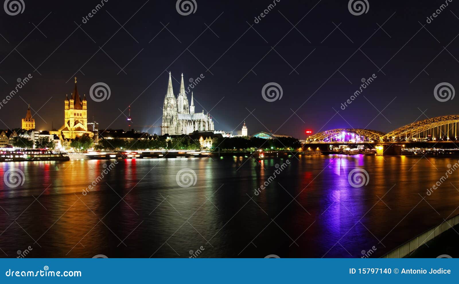 Cologne at night Panorama stock photo. Image of historical - 15797140
