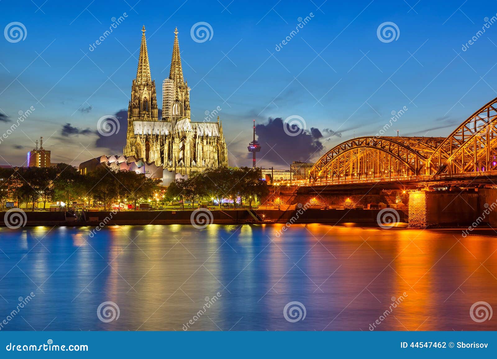 Cologne at night stock photo. Image of illuminated, bright - 44547462