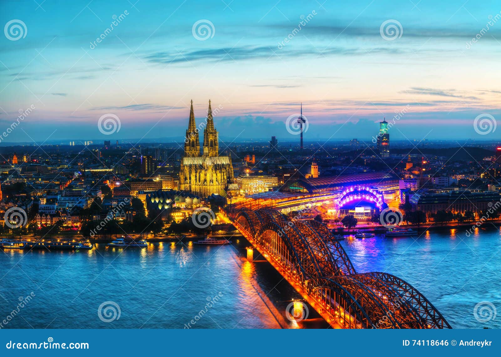 Cologne Panoramic Aerial Overview after Sunset Stock Photo - Image of ...