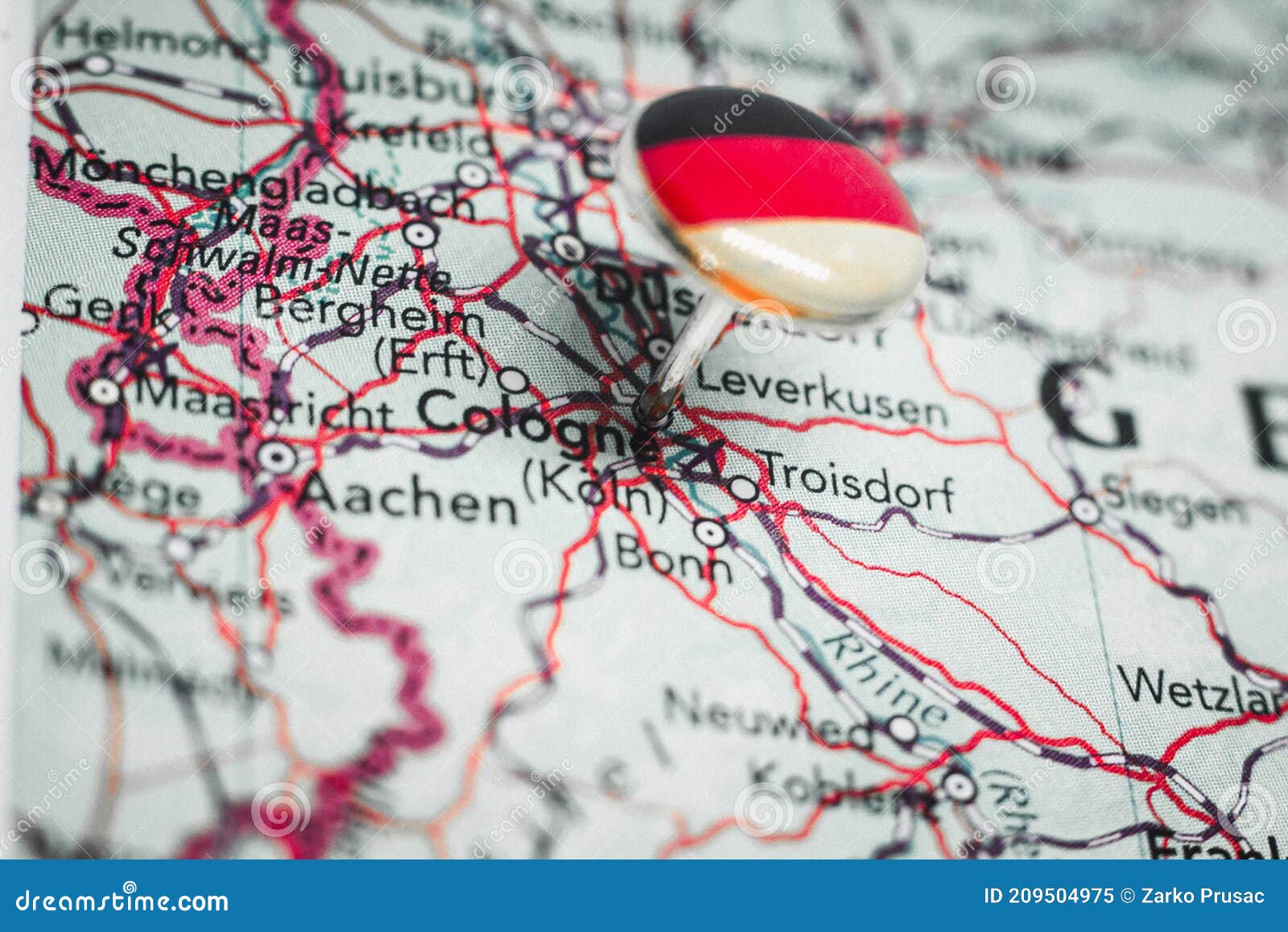 Cologne Pinned on a Map with the Flag of Germany Stock Image - Image of ...
