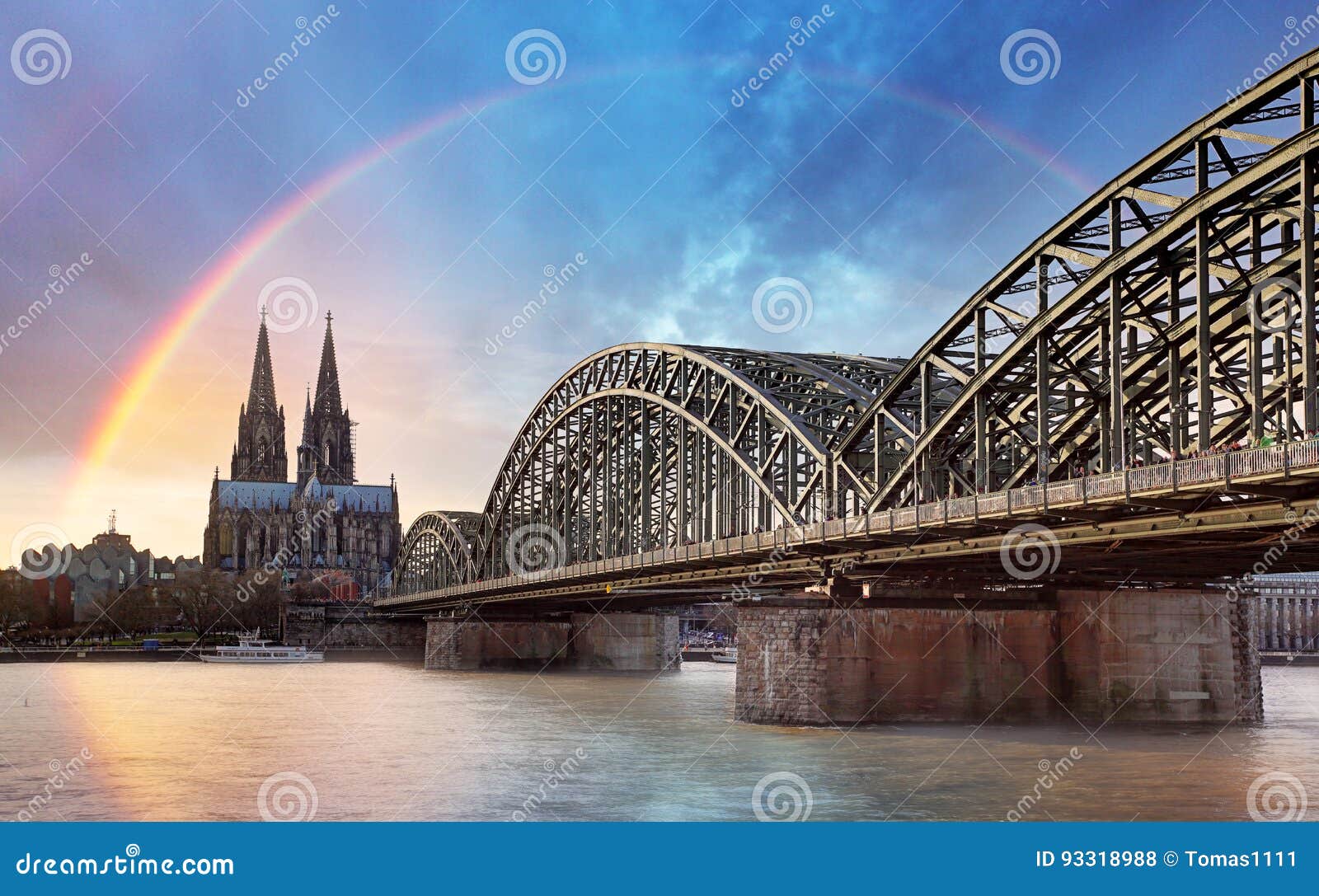 Cologne with Rainbow, Germany Stock Photo - Image of germany, skyline ...
