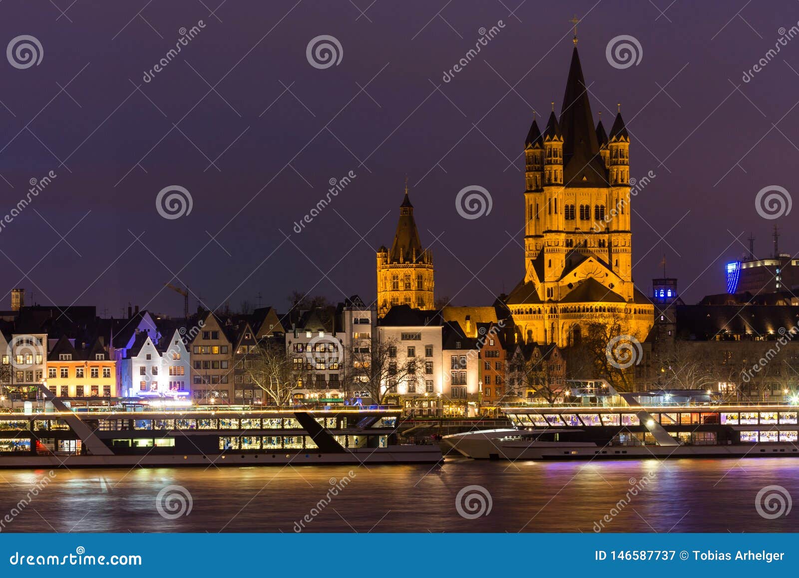 Cologne Rhine Front at Night Stock Image - Image of front, historic ...