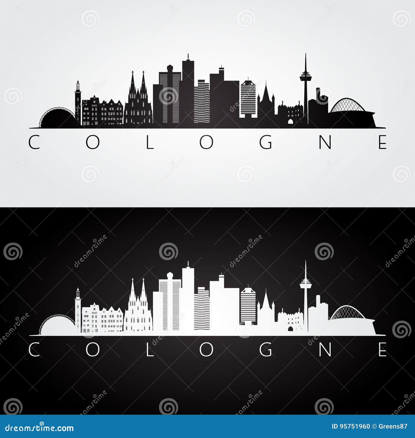 Cologne Skyline and Landmarks Silhouette. Vector Illustration. Stock ...