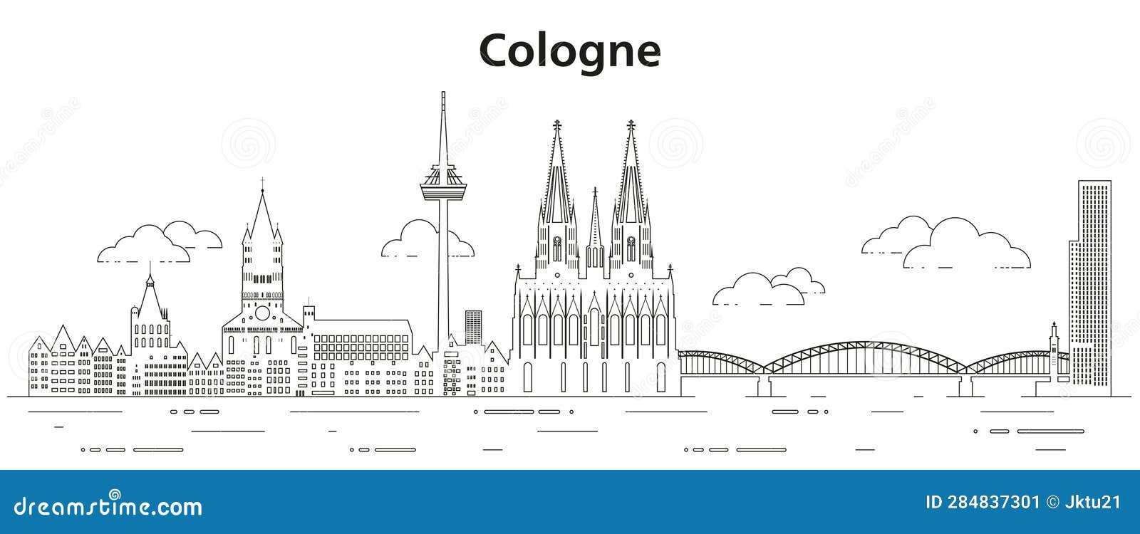 Cologne Cityscape Line Art Vector Illustration Stock Vector ...